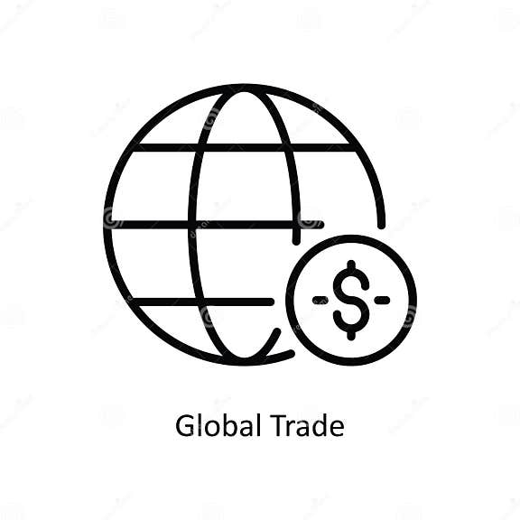 Global Trade Vector Outline Icon Design Illustration. Bank Symbol on ...