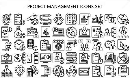 Project Management Black Outline Icons Pack. Stock Vector ...