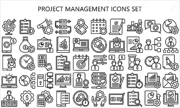Project Management Black Outline Icons Pack. Stock Vector ...