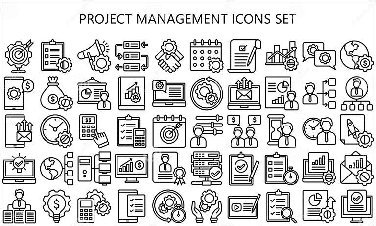 Project Management Black Outline Icons Pack. Stock Vector ...
