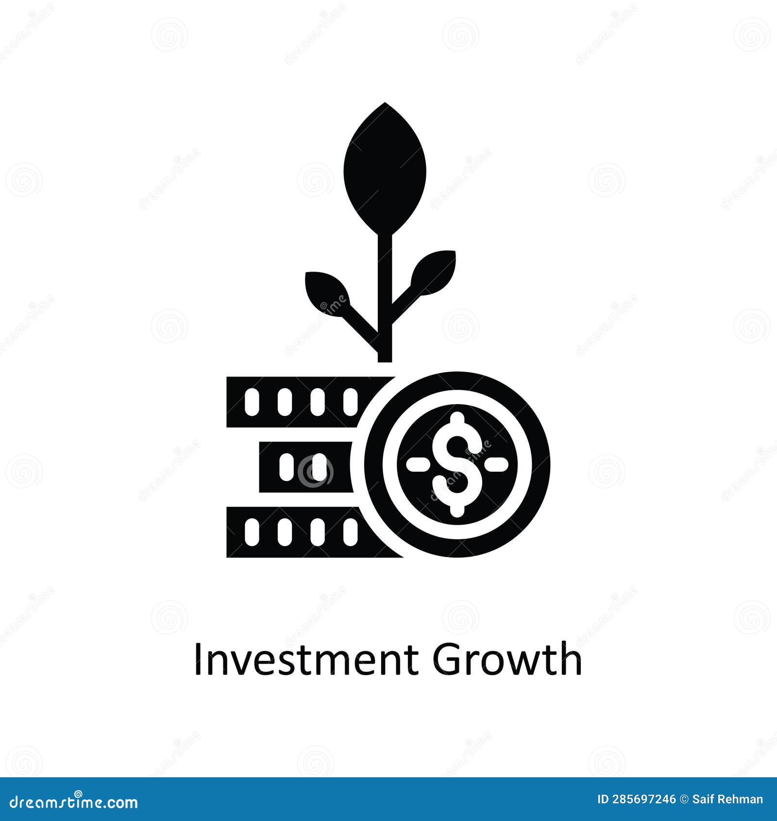 Investment Growth Vector Solid Icon Design Illustration. Bank Symbol on ...