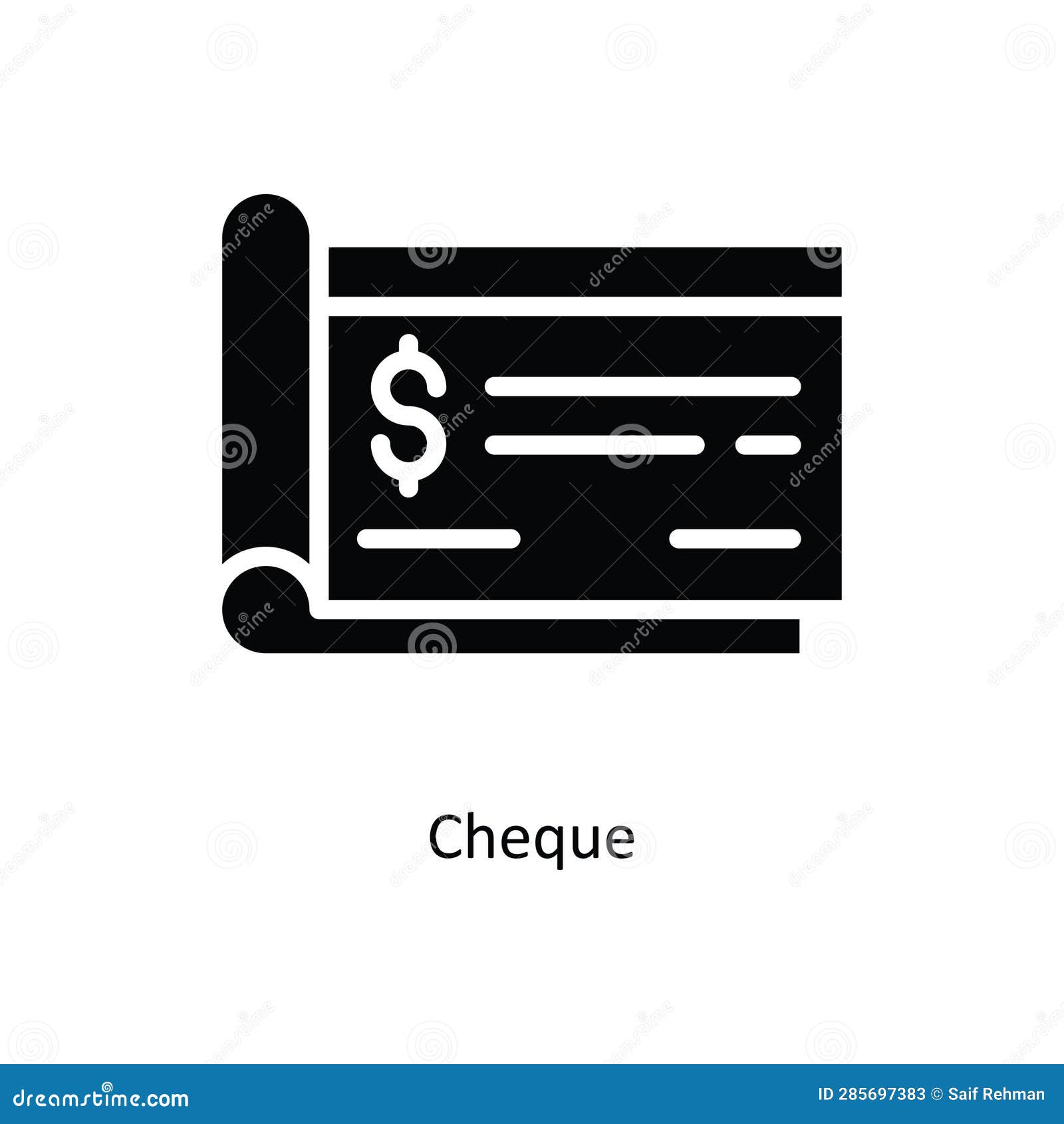 Cheque Vector Solid Icon Design Illustration. Bank Symbol on White ...