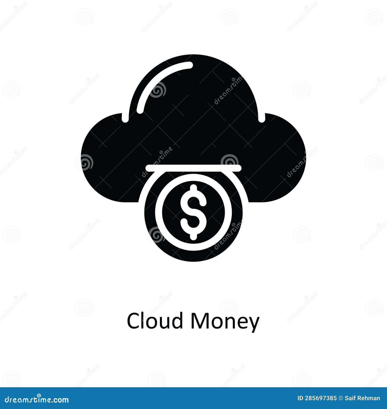Cloud Money Vector Solid Icon Design Illustration. Bank Symbol on White ...