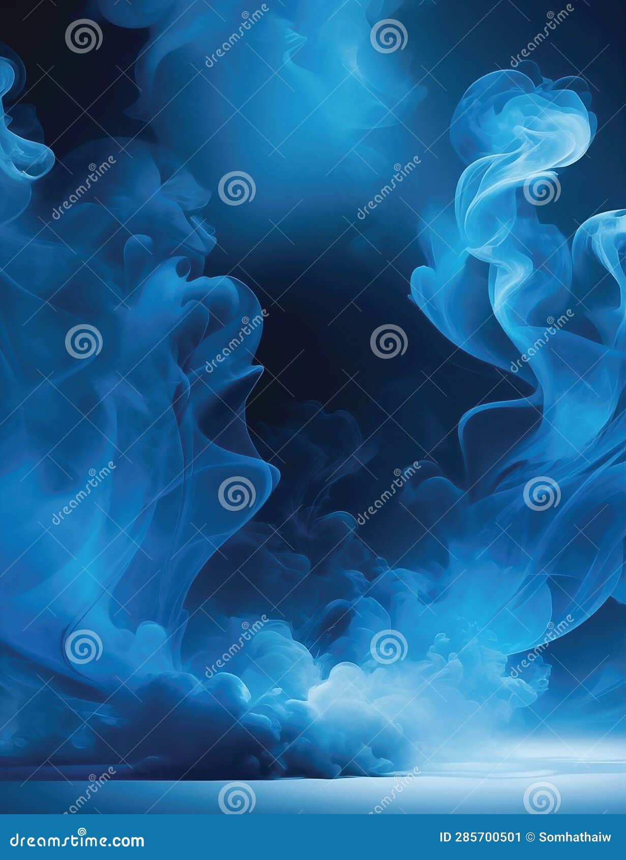 Illustration Abstract Blue Smoke On Black Background Dispersion In The