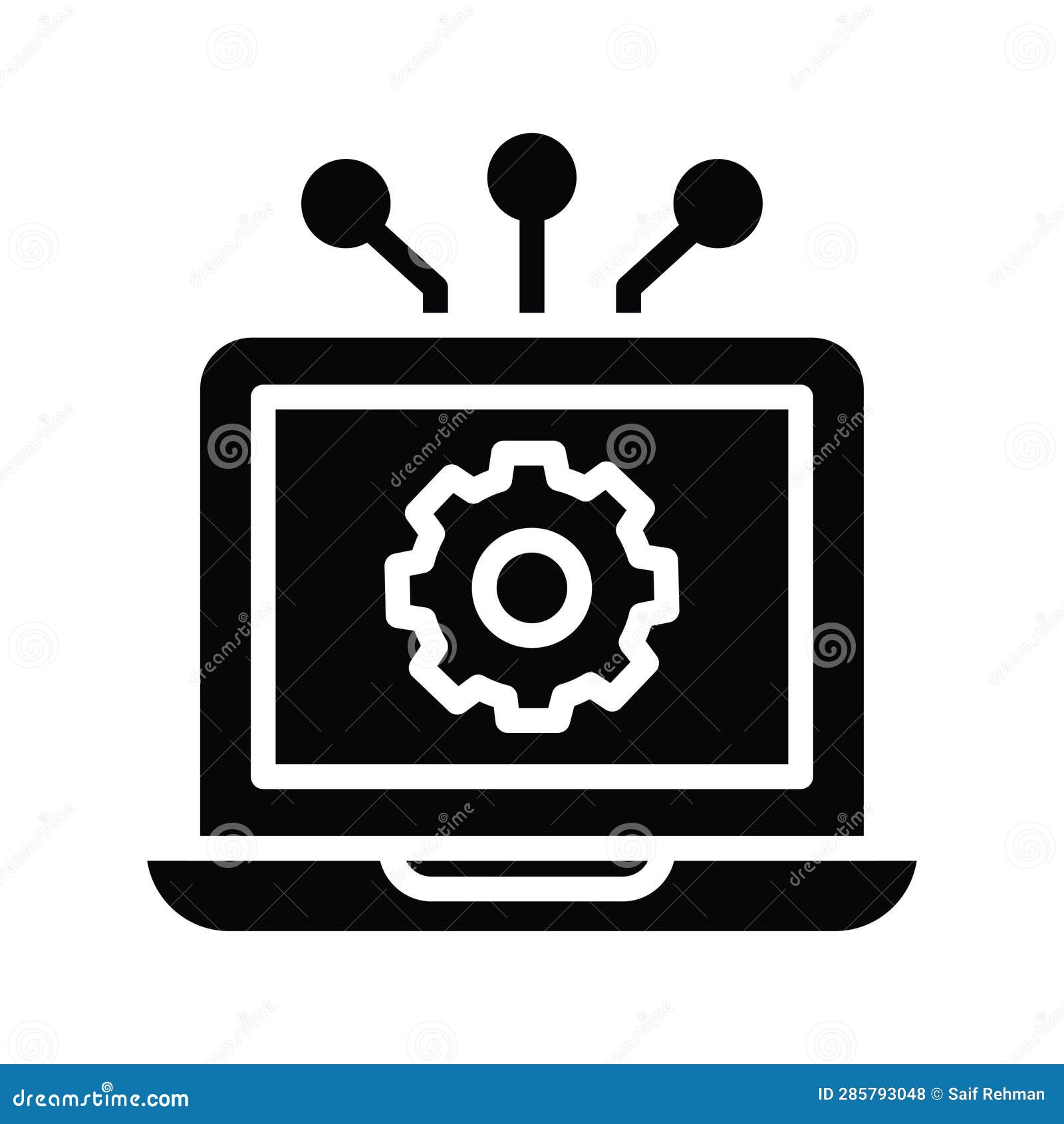 Laptop Settings Vector Solid Icon Design Illustration. Cloud Computing ...