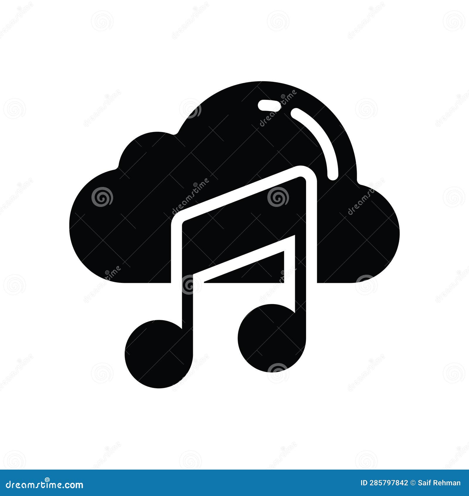 Cloud Music Vector Solid Icon Design Illustration. Cloud Computing ...