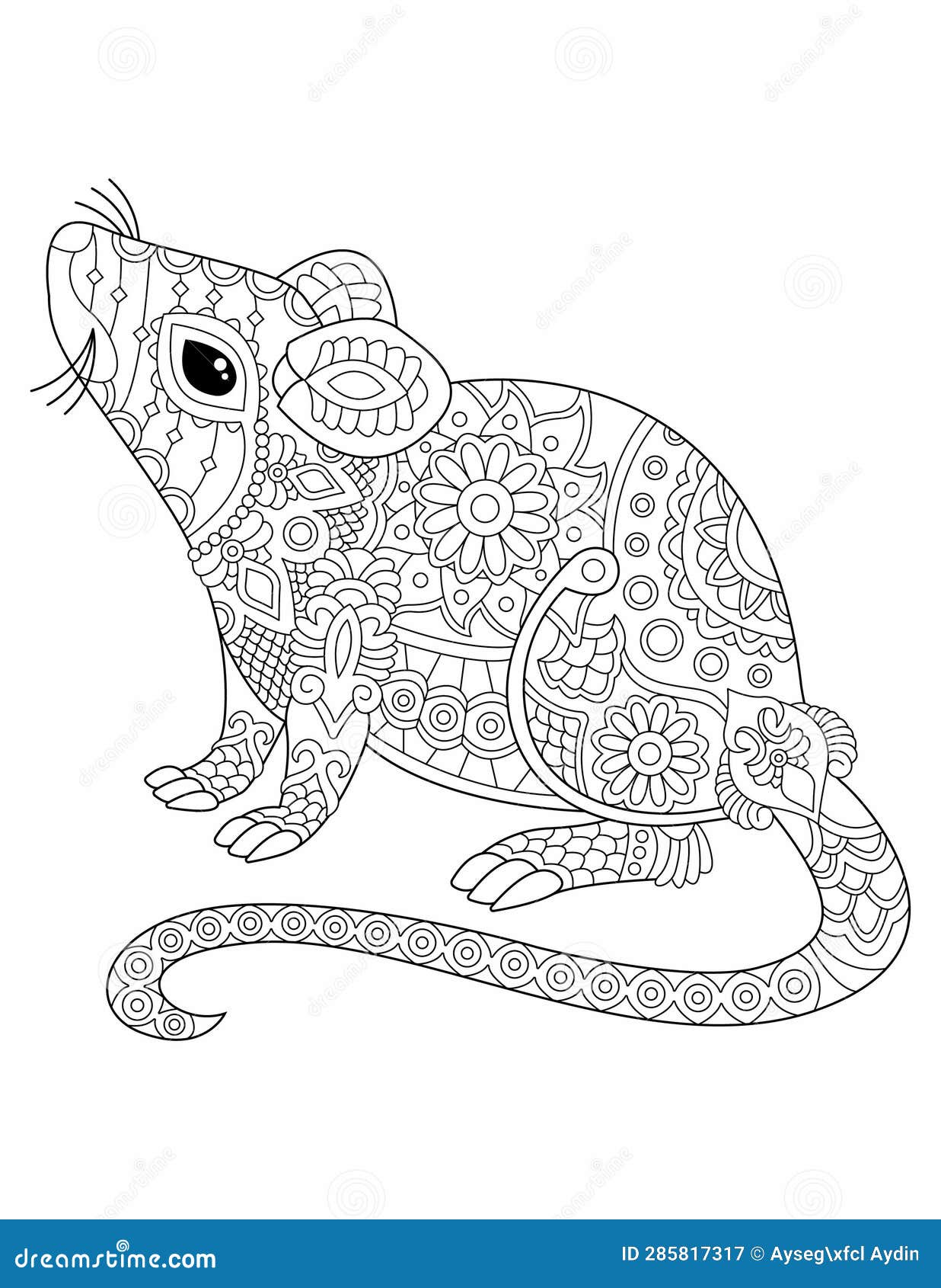 Zentangle Animal Coloring Page, Zentangle Mouse Coloring Page Stock ...