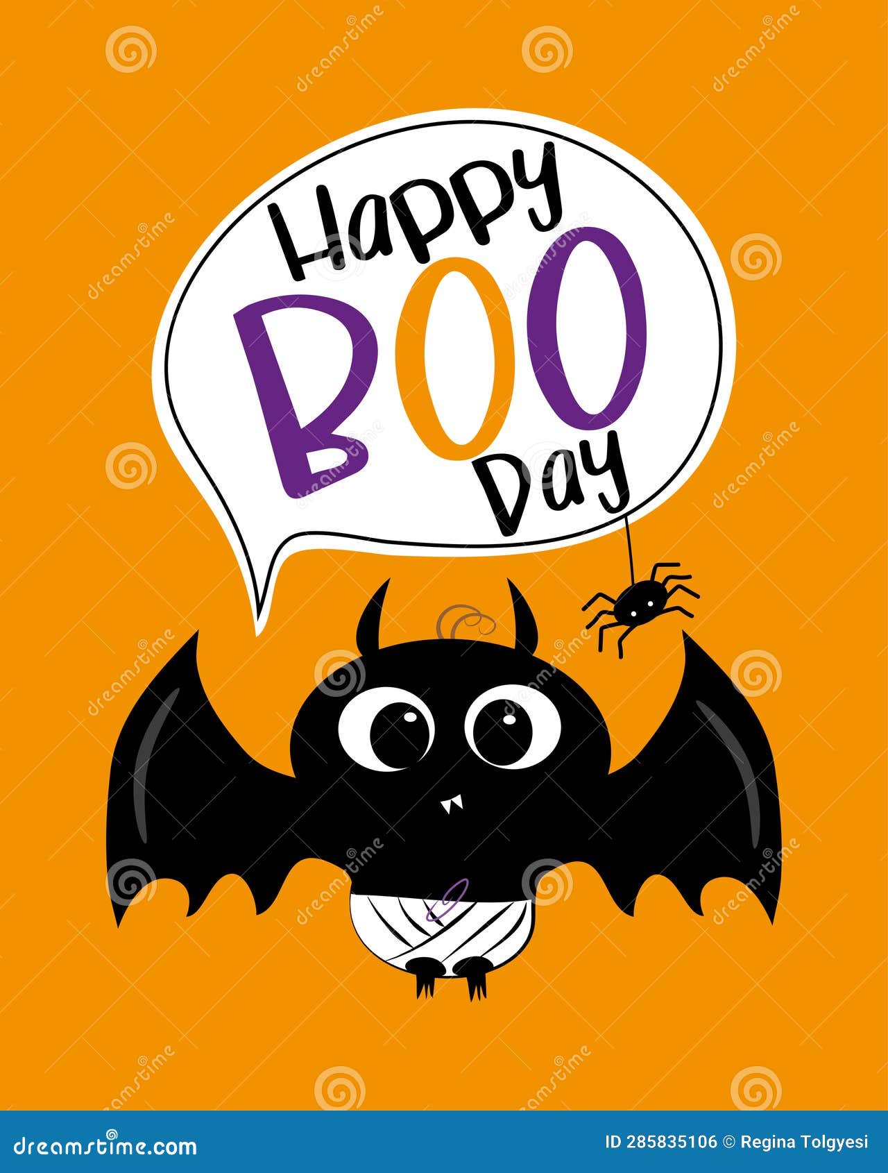 Happy Boo Day - Cute Baby Bat and Spider with Speech Bubble. Stock ...