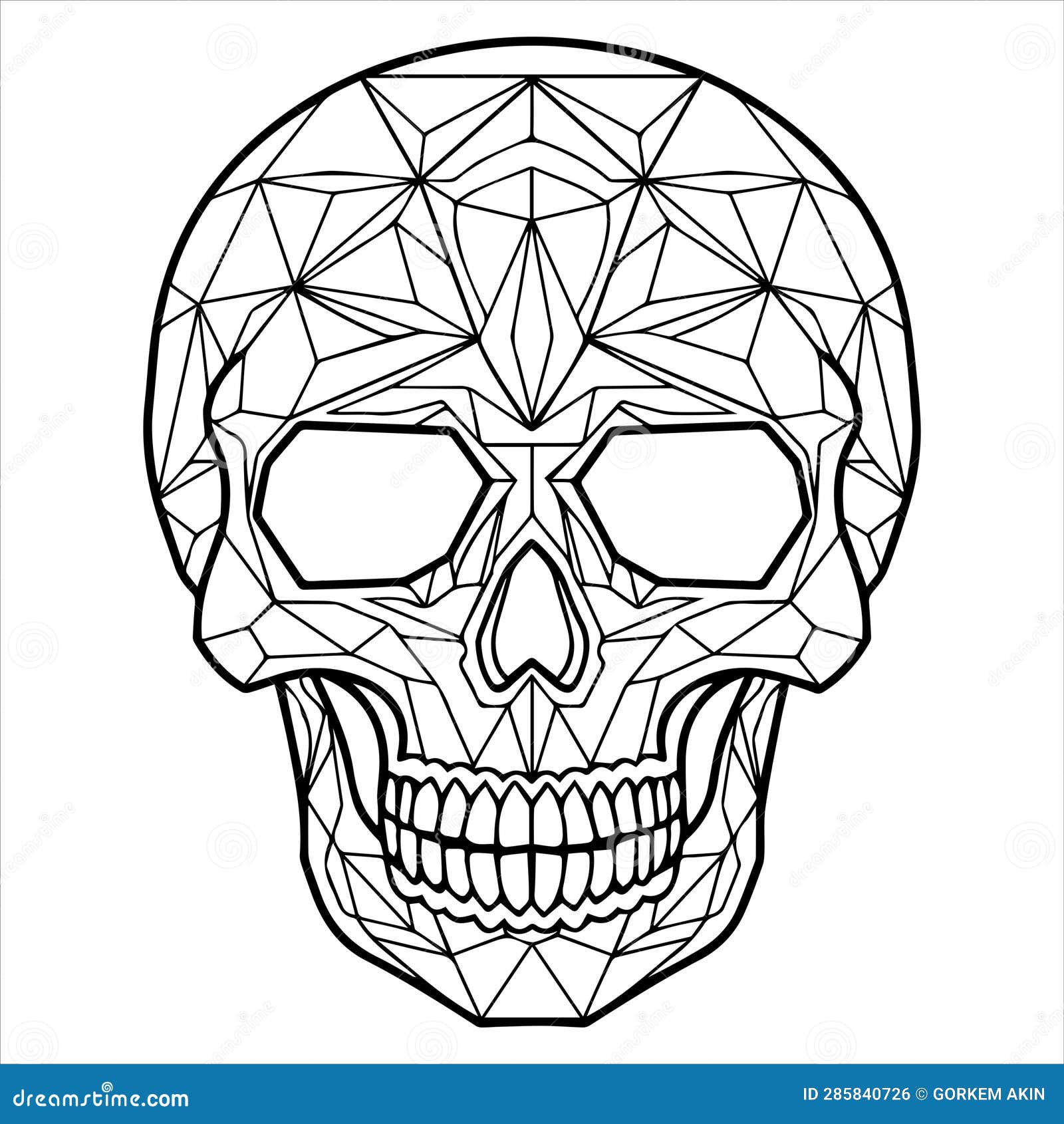 Black and White Skull Image with Prism and Triangles Skull Vector Art ...