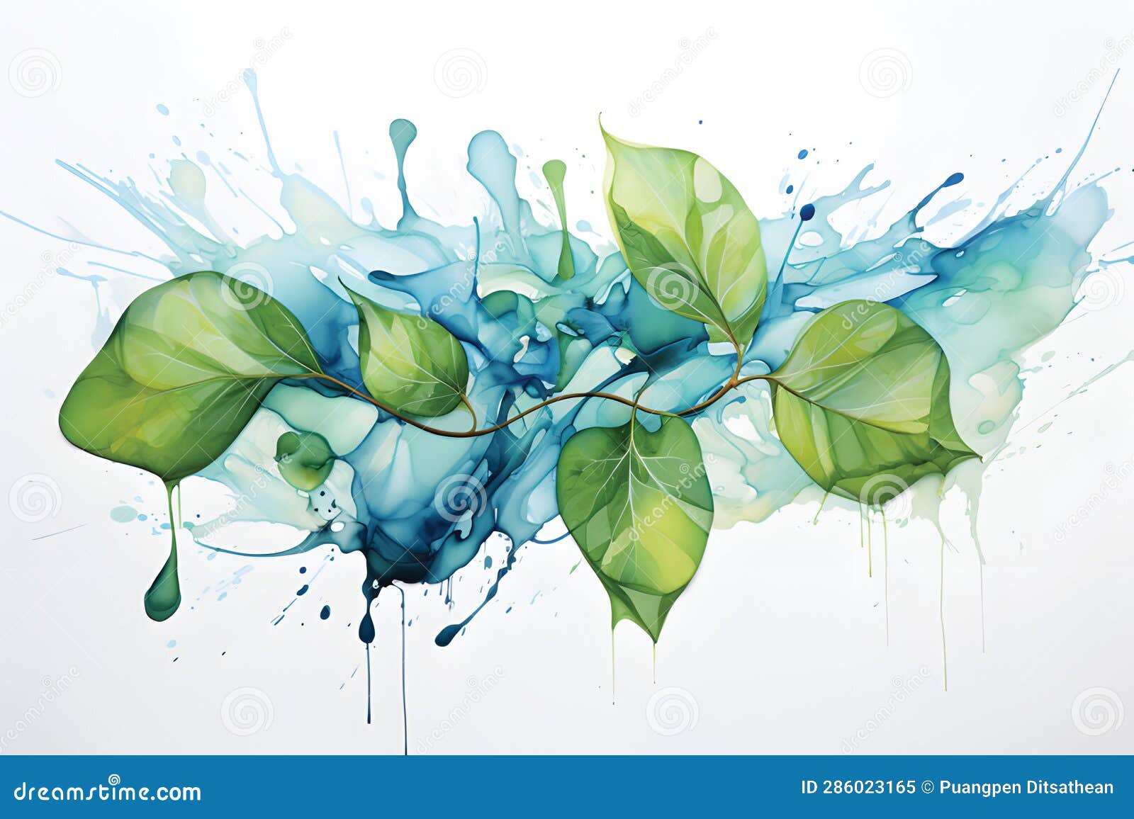 Beautiful Leaves Wet Watercolor Painting Art Illustration on White ...