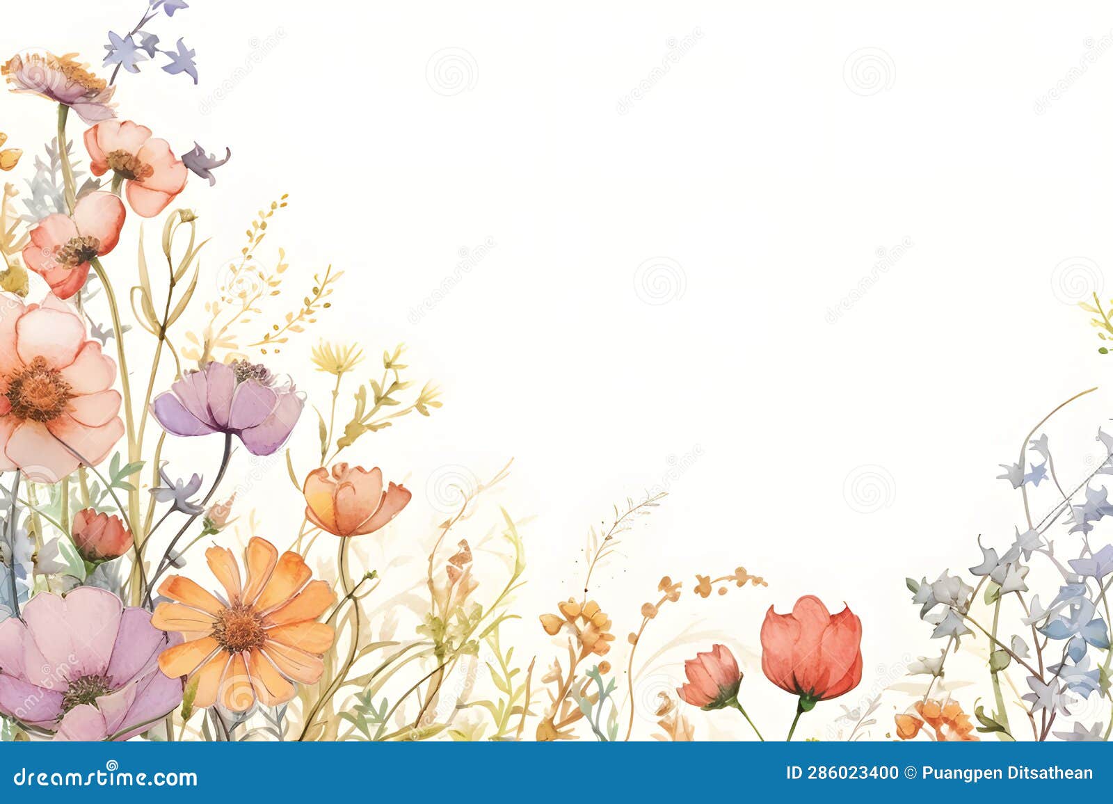 Watercolor Flower Vector Border Background.GenerativeAI. Stock ...