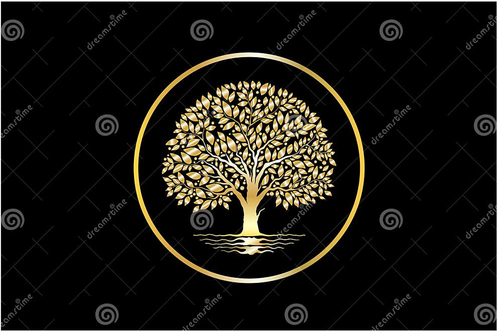 Tree Logo Inspiration Vector. in Gold Color Isolated on Black Stock ...