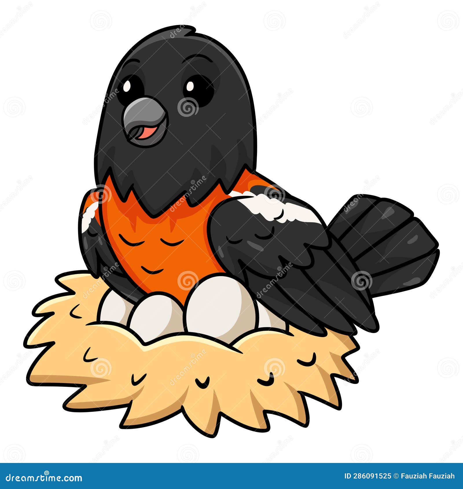 Cute Venezuelan Troupial Bird Cartoon with Eggs in the Nest Stock ...