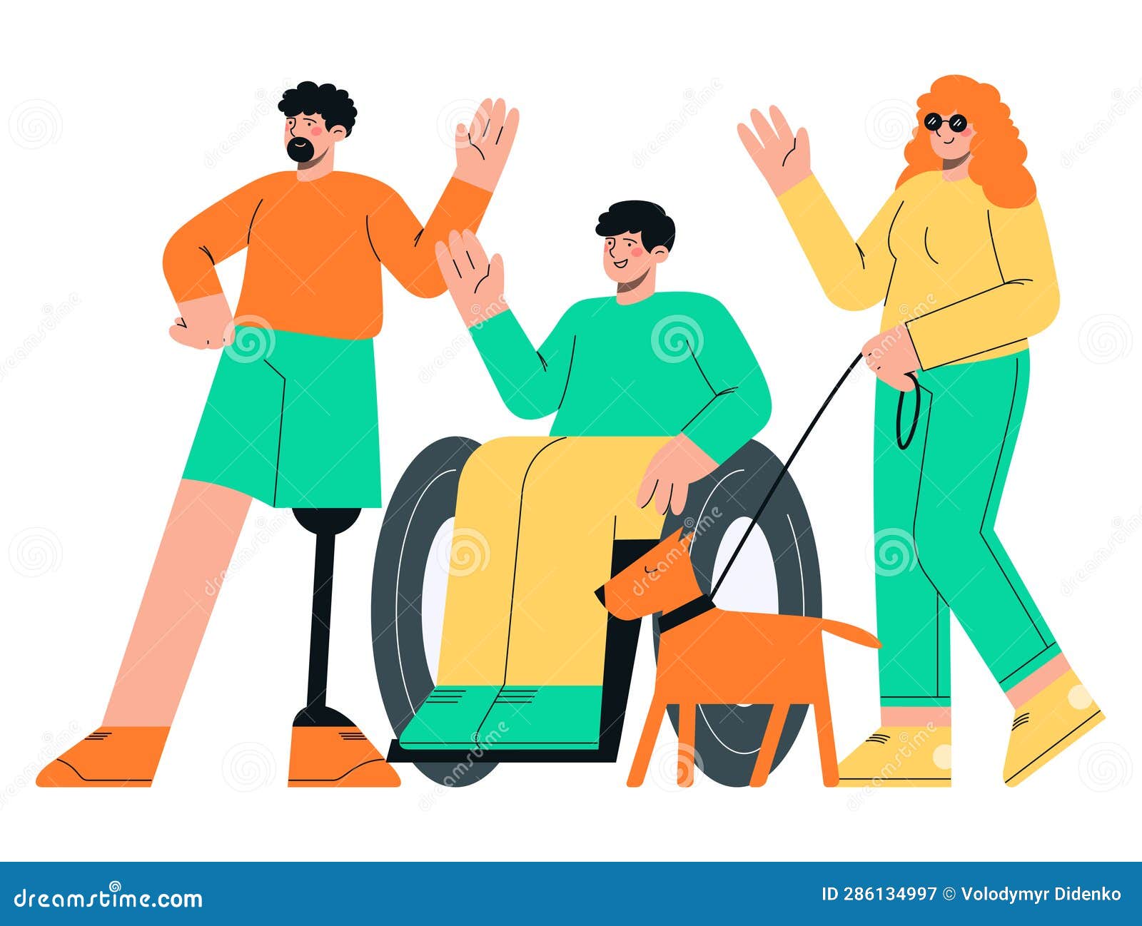 Group of Happy People with Different Disabilities. Flat Vector ...