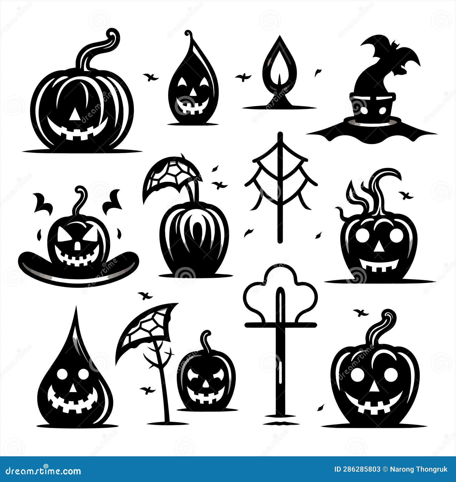Hallo Ween Icons, Set of Hallo Ween Bundle and Elements, White ...
