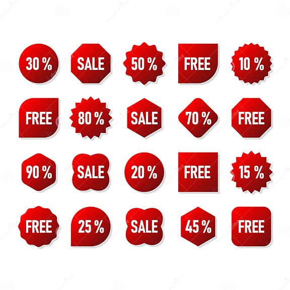 Set of Geometric Shapes Gradient Red Discount Voucher Vector Design ...
