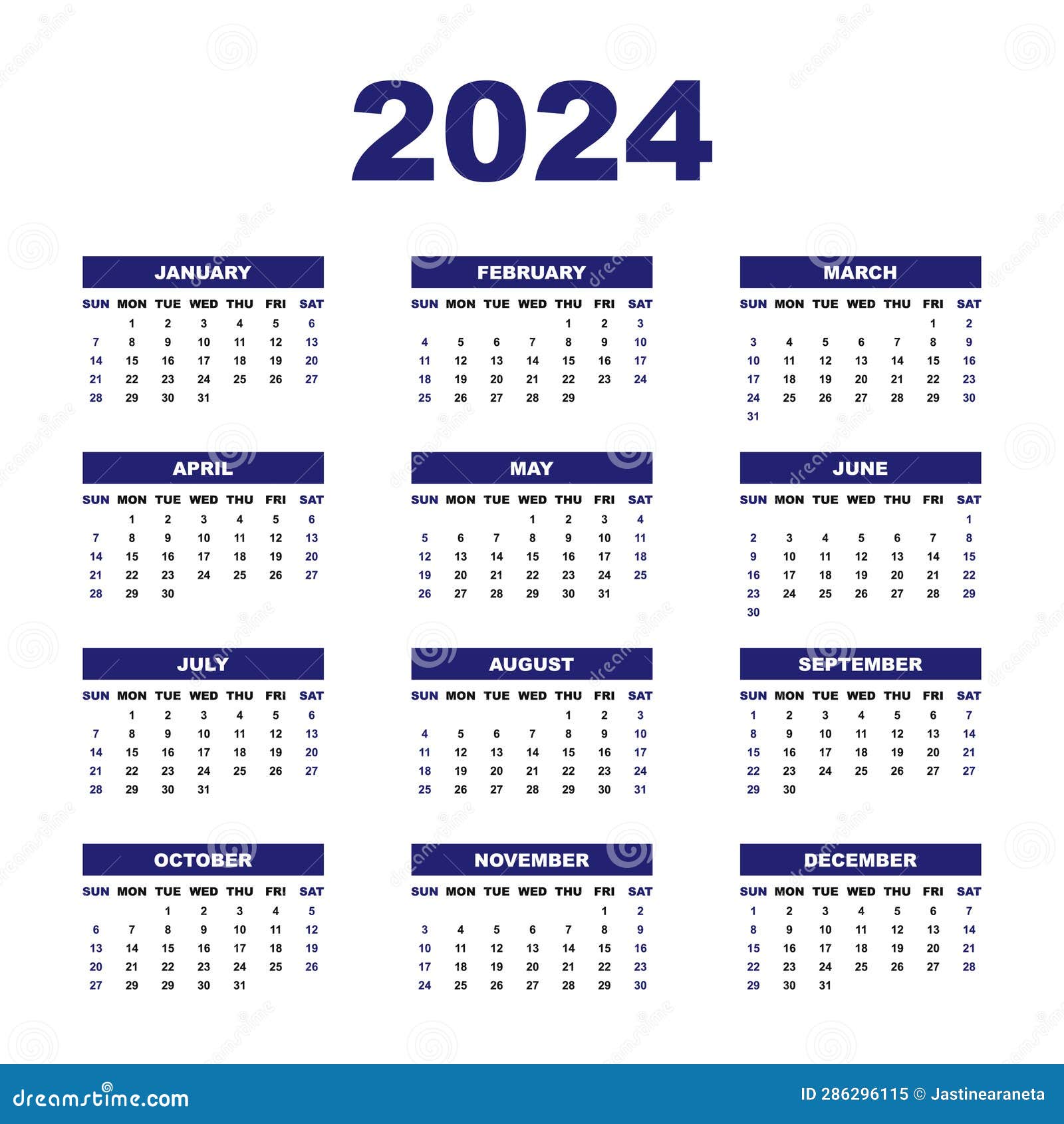 2024 Calendar in Blue Vector Design Template Stock Vector ...