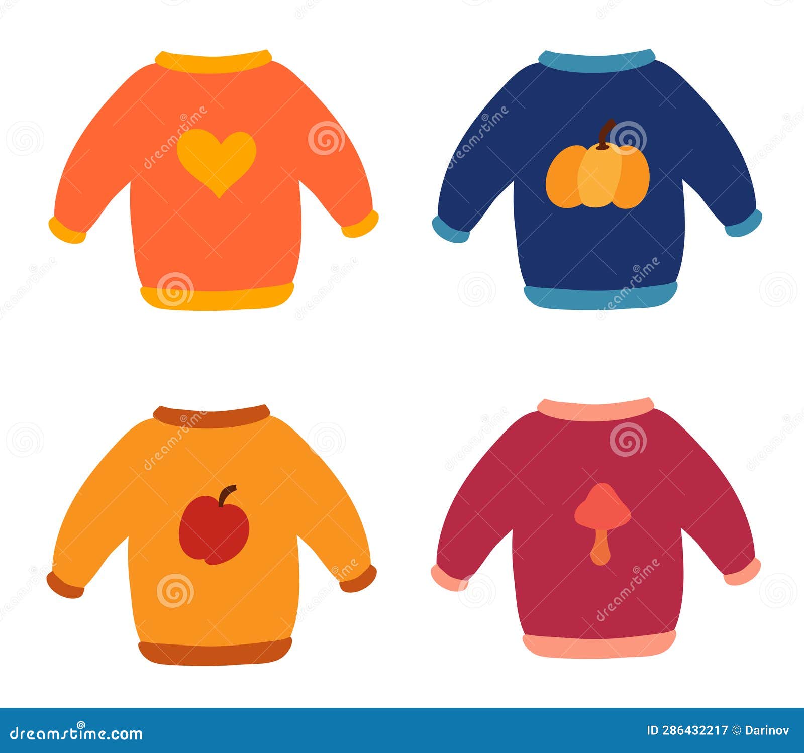 Collection of Autumn Sweaters with Different Designs. Cozy Fall. Vector ...