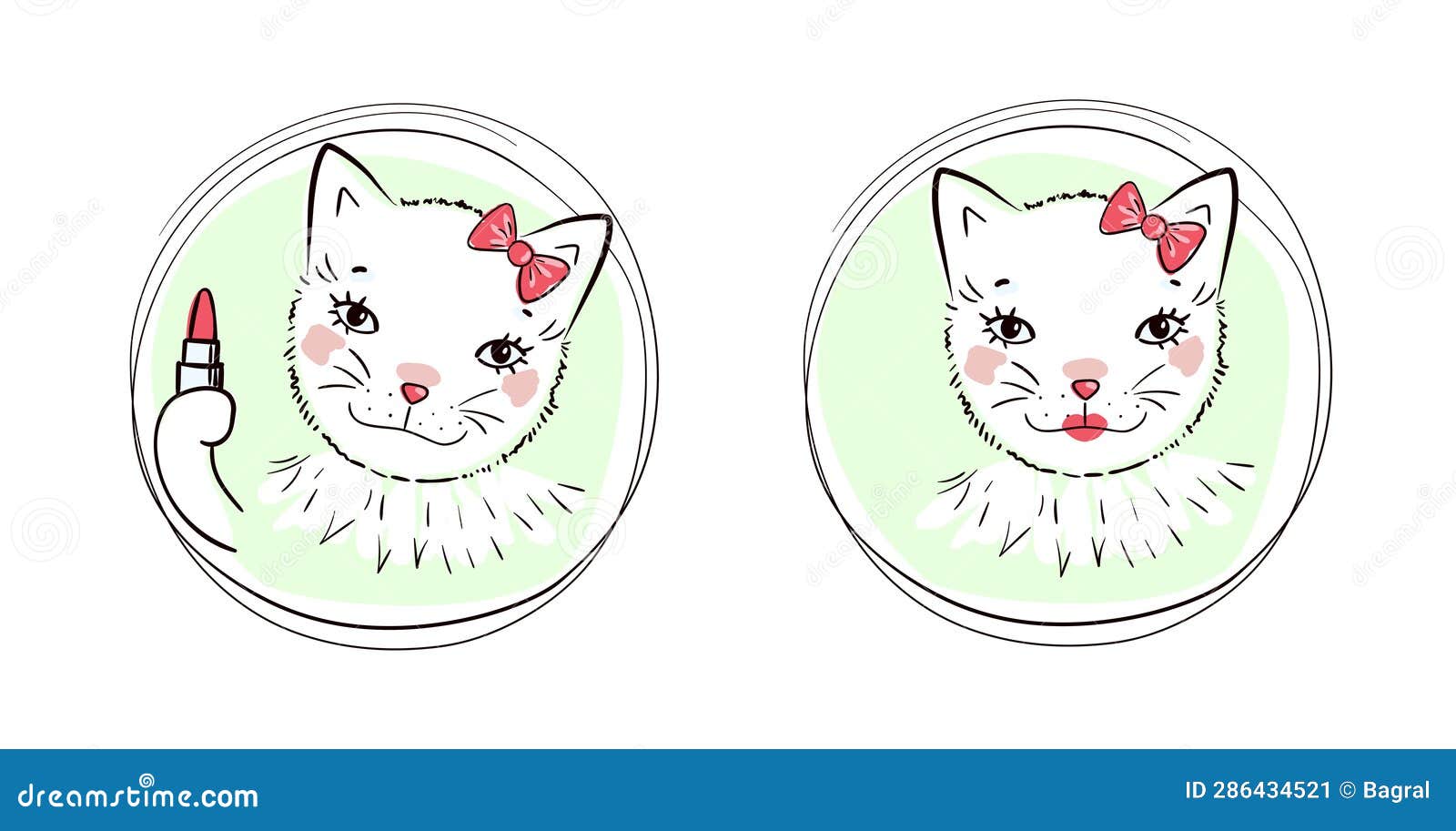 Beautiful Cat with Lipstick. Beauty White Kitten Girl Applying Red ...