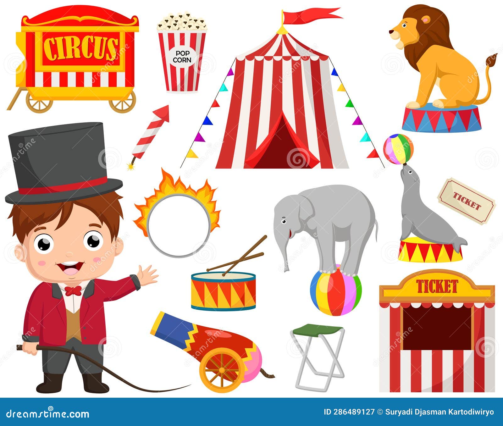 Cute Tamer Cartoon with Circus Elements Stock Illustration ...
