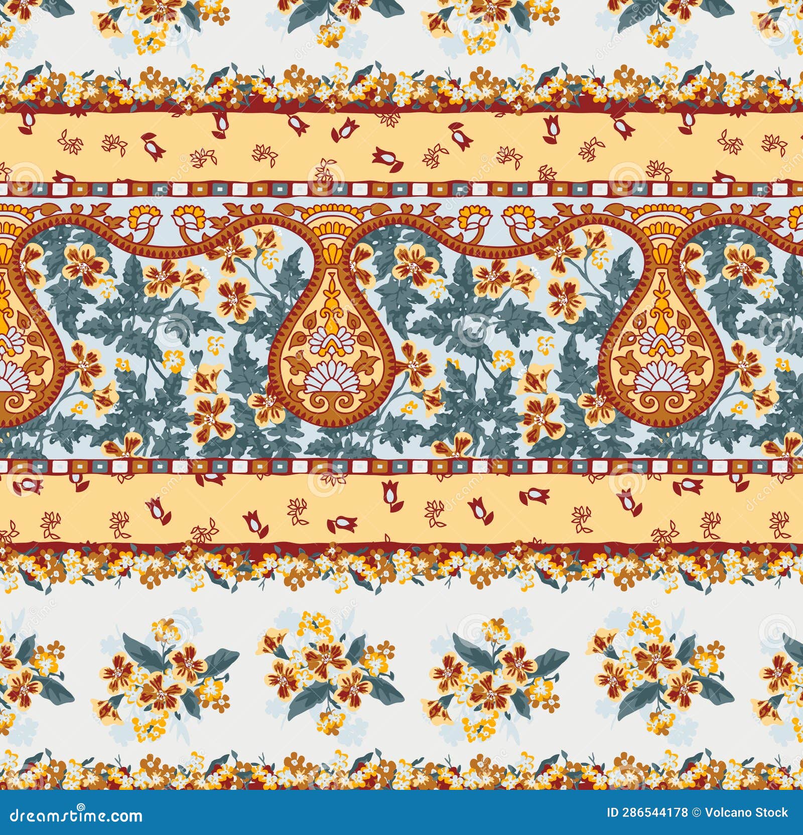 Paisley Stripe Seamless Pattern. Floral Wallpaper. Stock Vector ...