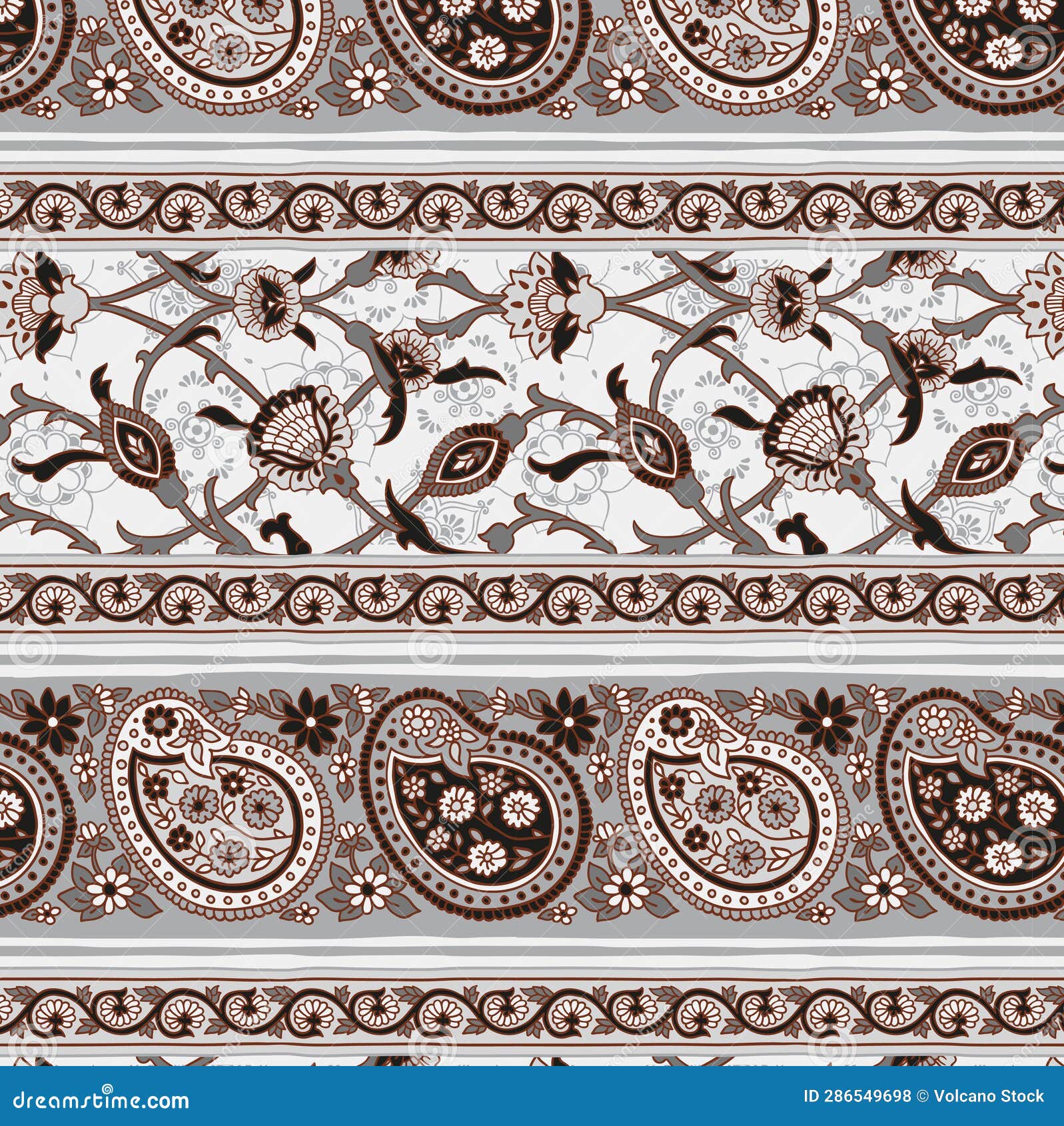 Paisley Stripe Seamless Pattern. Floral Wallpaper. Decorative Ornament ...