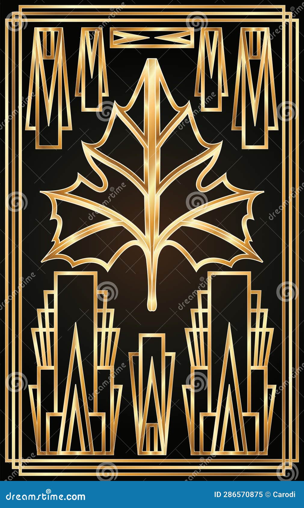 Art Deco Autumn Golden Card, Vector Stock Illustration - Illustration ...