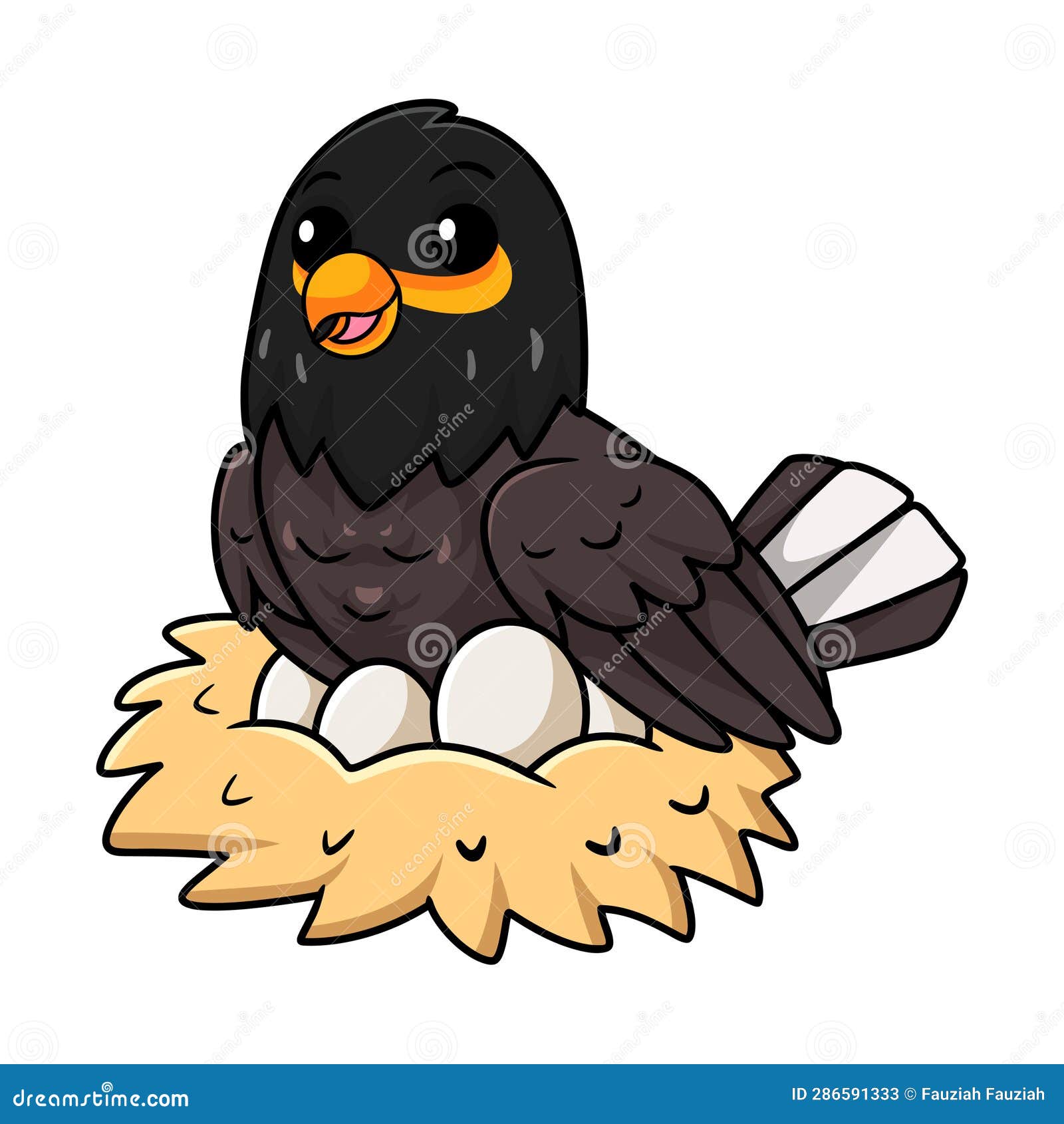 Cute Myna Bird Cartoon with Eggs in the Nest Stock Vector ...