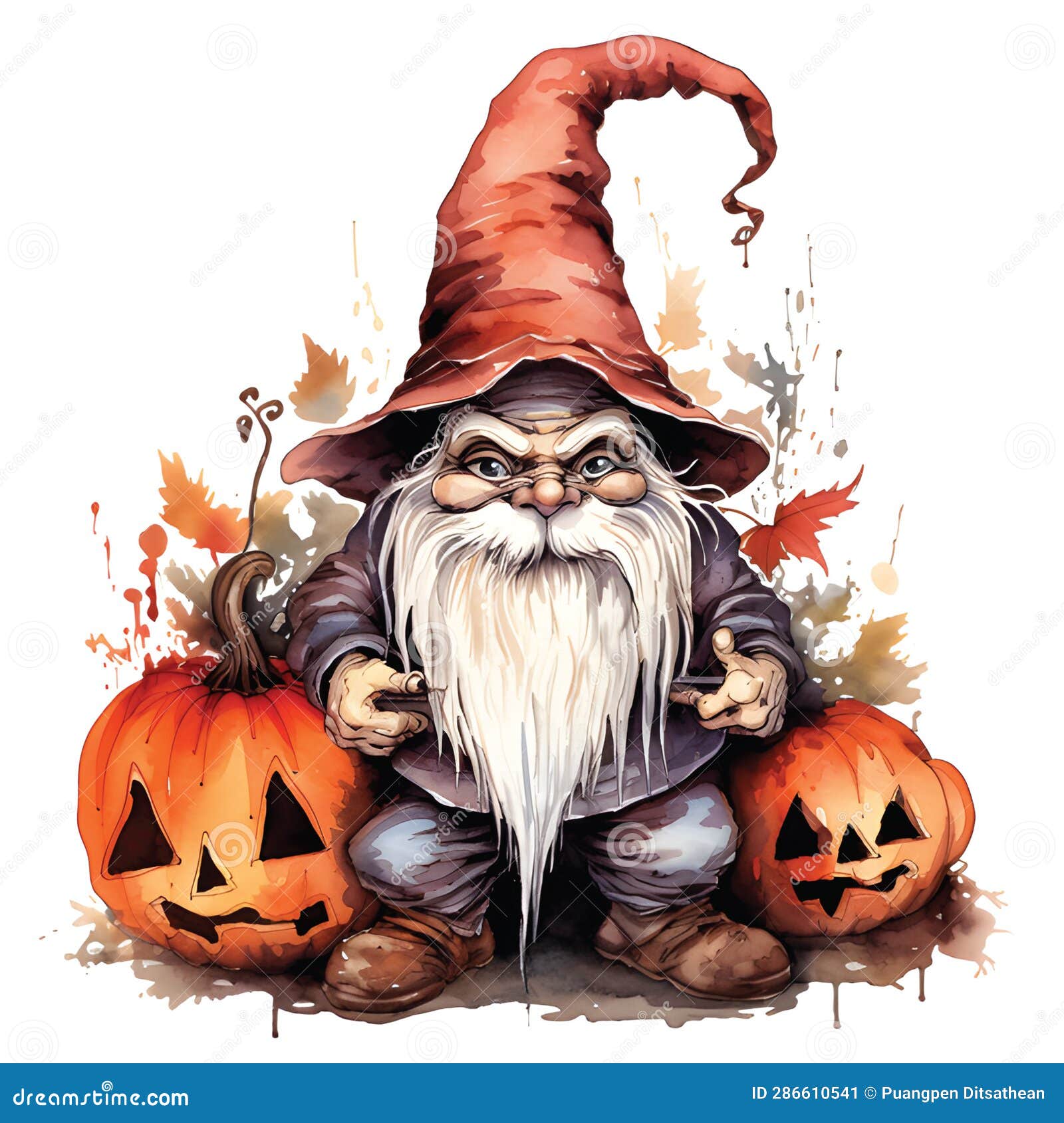 Watercolor Illustration Cute Halloween Gnome.GenerativeAI. Stock ...