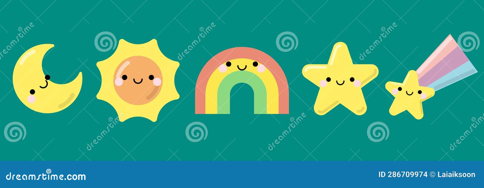 Set of Cute Kawaii Sky Objects. the Set Contains Six Cute Objects Such ...