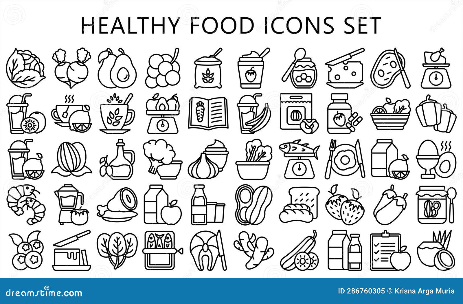 Healthy Food Black Outline Icons Pack. Stock Vector - Illustration of ...