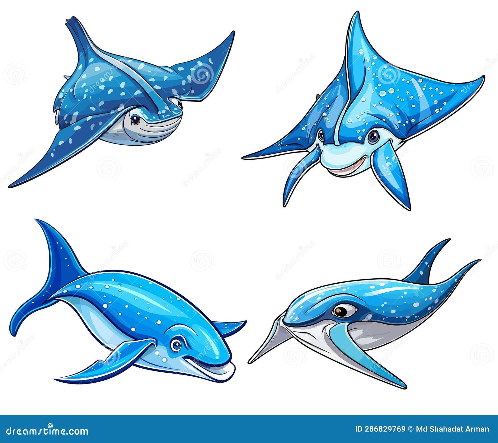 Cartoon Manta Ray Illustration Set Stock Vector - Illustration of smile ...
