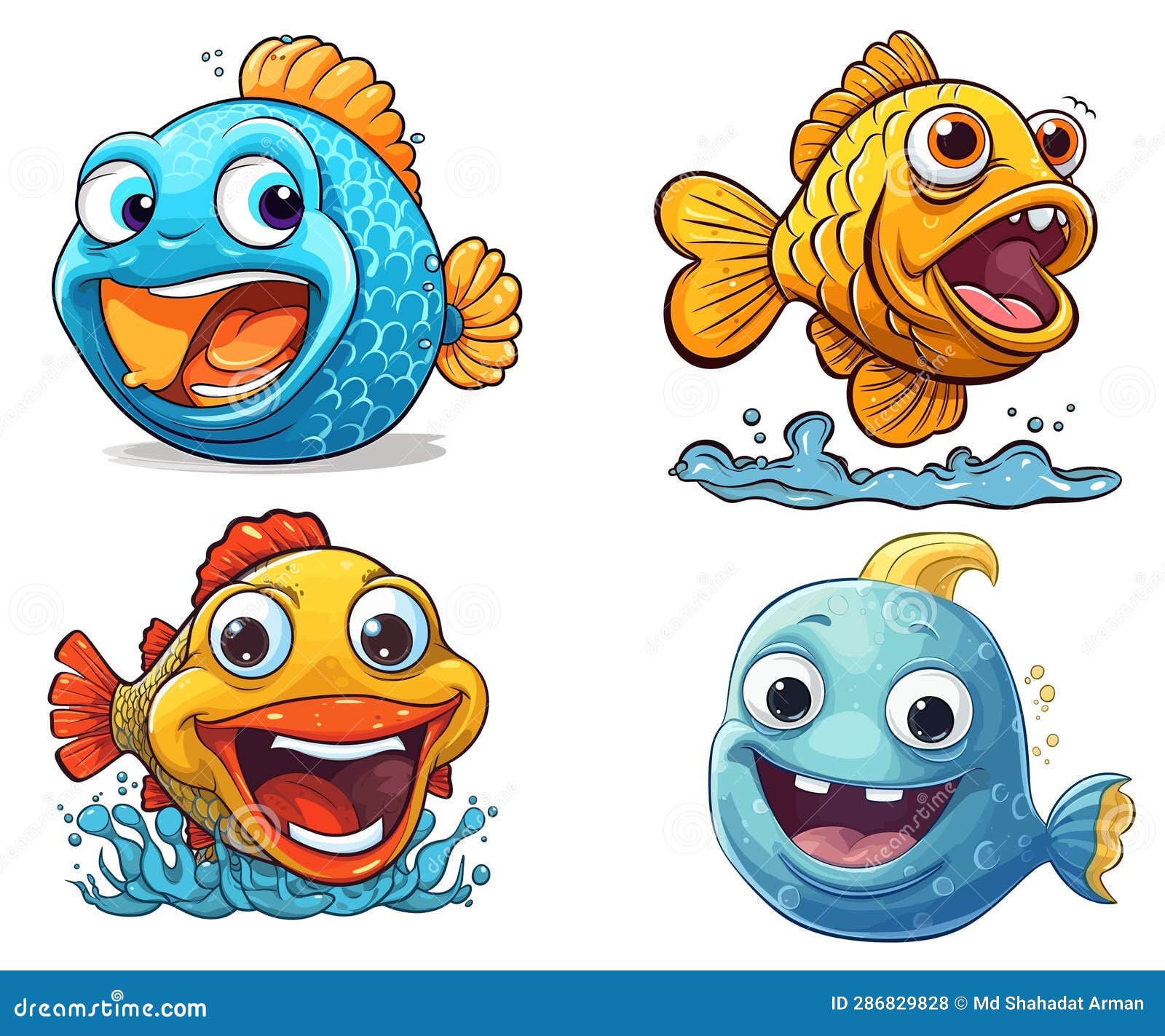 Fish Illustration Set, Collection of Vector Hand Drawn Cute Fishes in ...