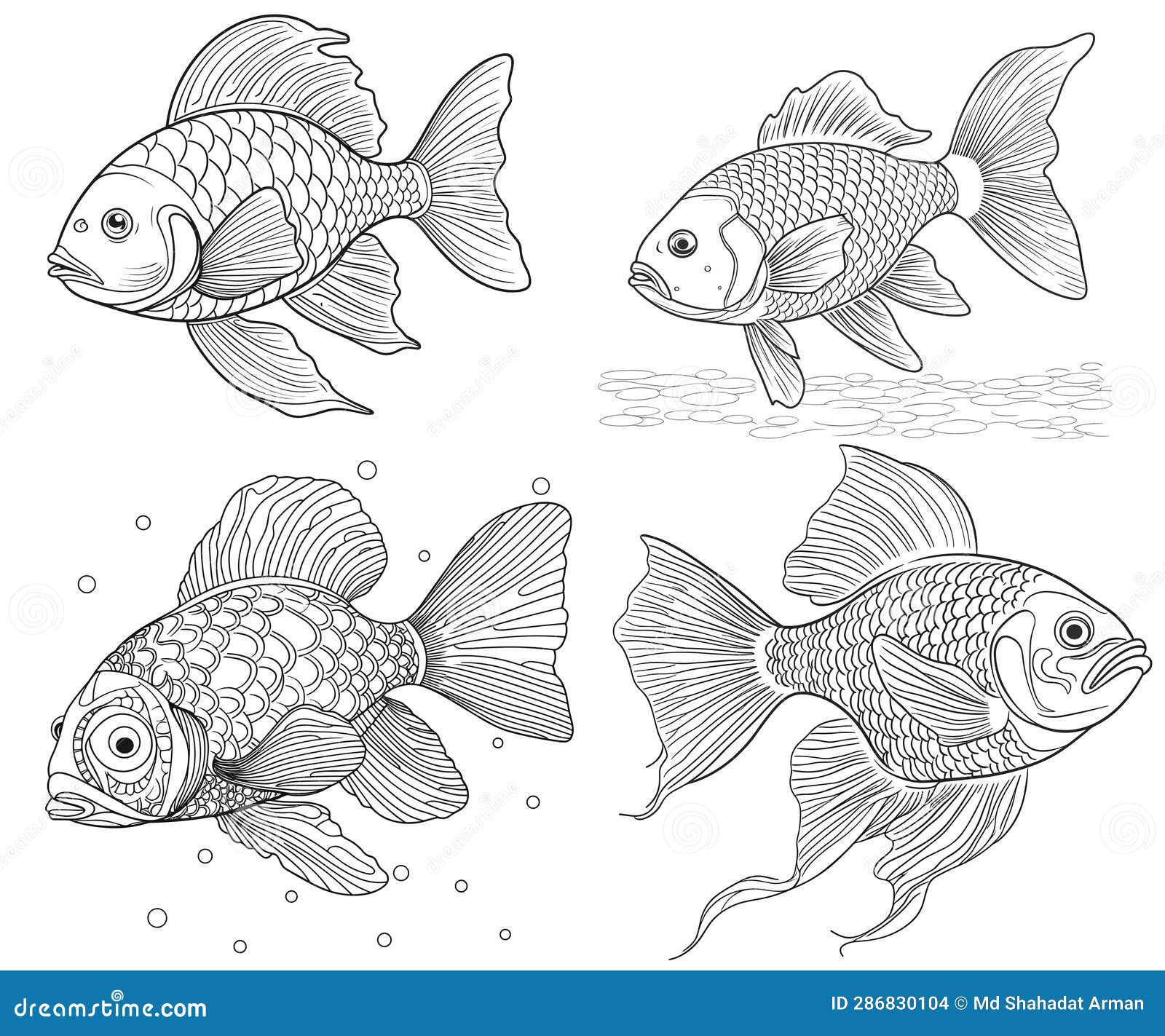 Clownfish Outline Illustration Set, Zentangle Stylized Fish Species ...