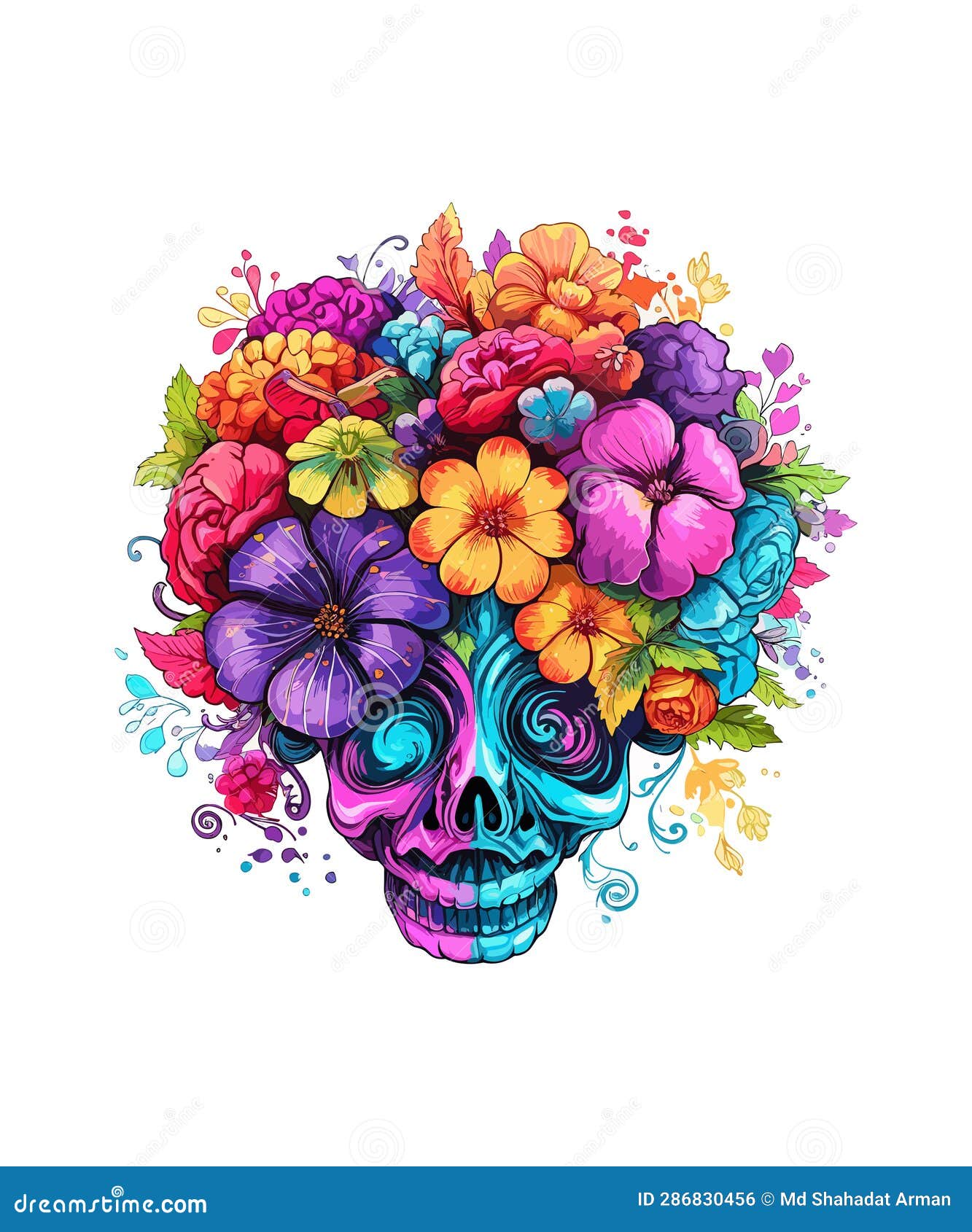 Floral Brain Illustration, Human Brain Boho Floral Wild Flower Stock ...