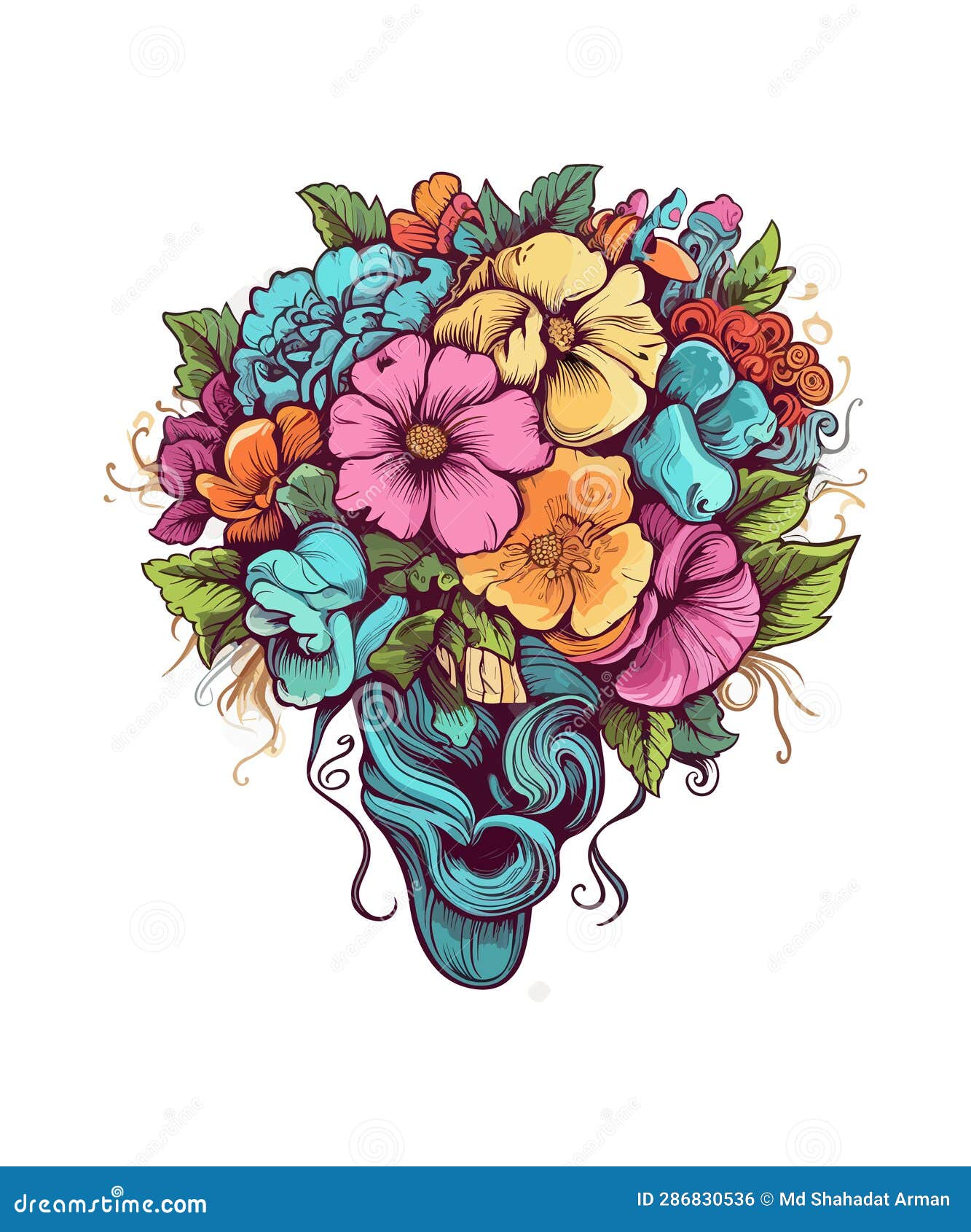 Floral Brain Illustration, Human Brain Boho Floral Wild Flower Stock ...