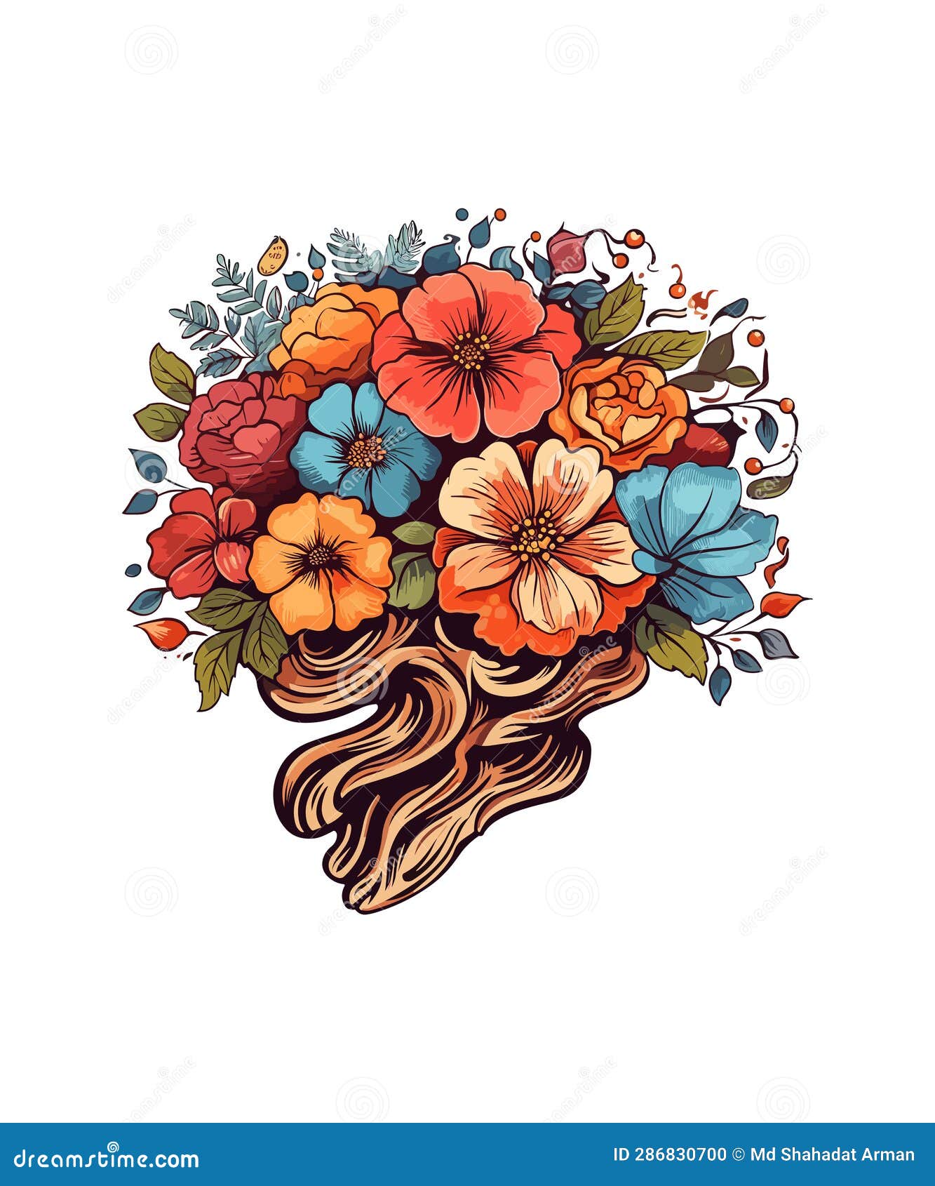 Floral Brain Illustration, Human Brain Boho Floral Wild Flower Stock ...