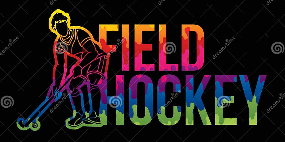 Field Hockey Text with Male Player Cartoon Sport Graphic Stock Vector ...