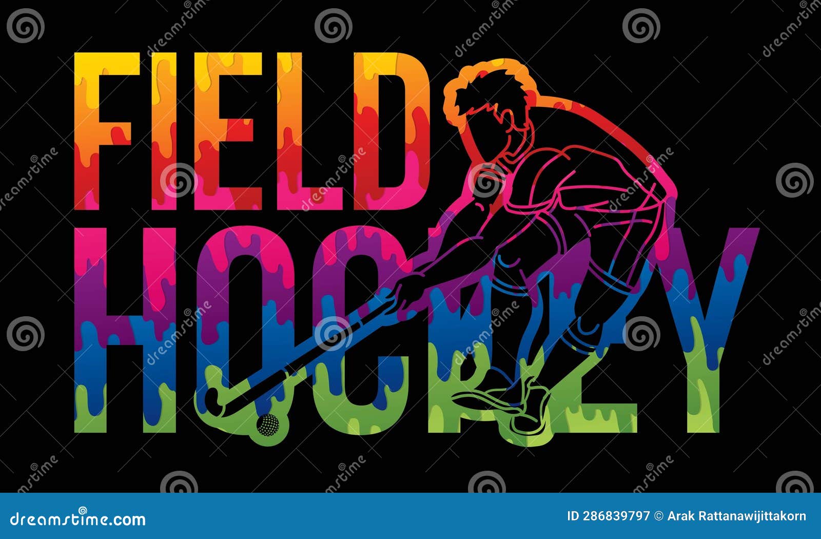 Field Hockey Text with Male Player Cartoon Sport Graphic Stock ...