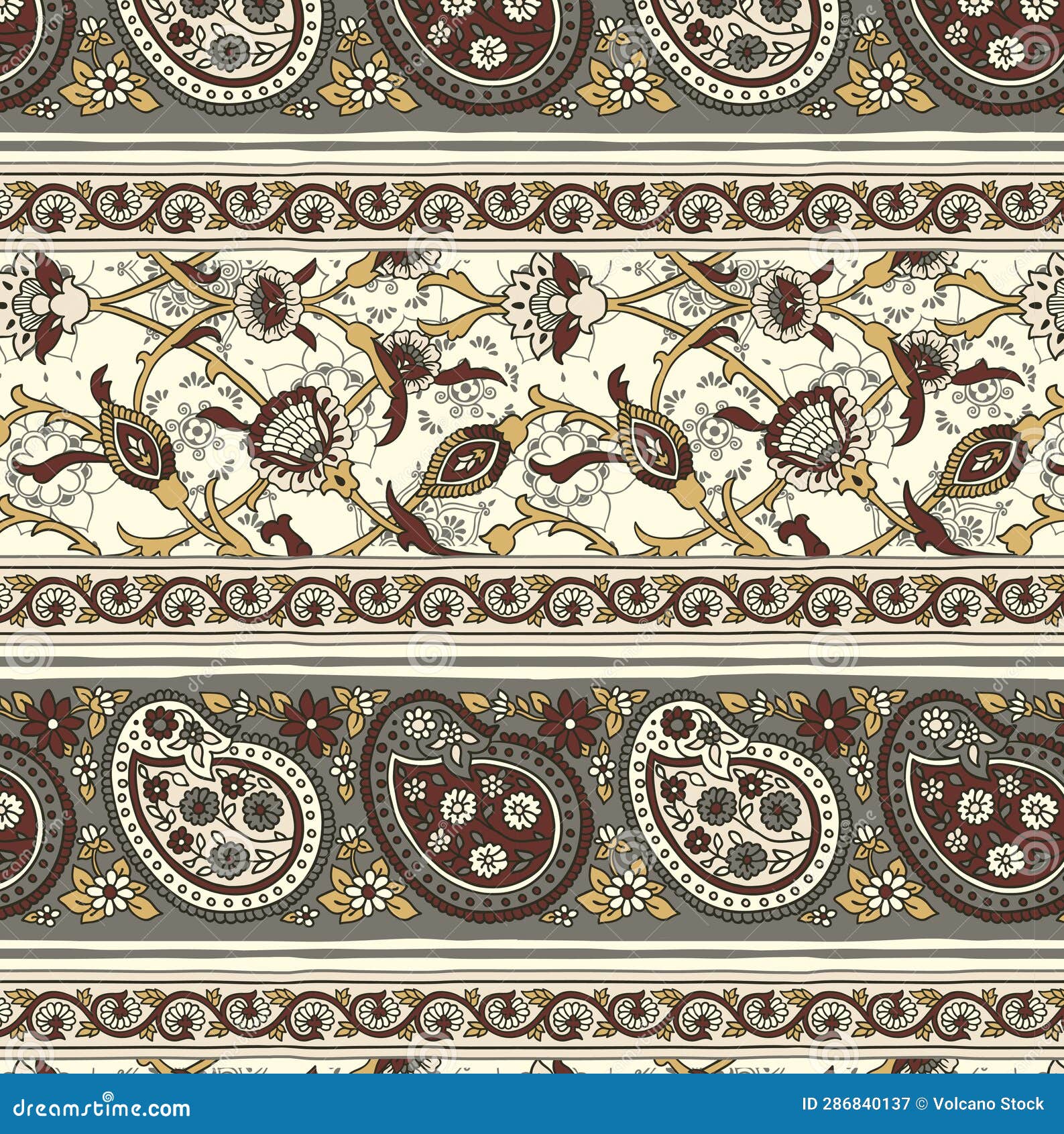 Paisley Stripe Seamless Pattern. Floral Wallpaper. Stock Illustration ...