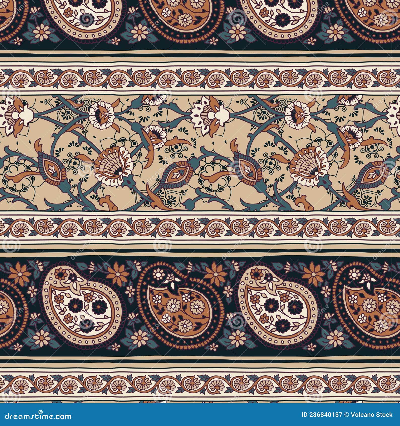 Paisley Stripe Seamless Pattern. Floral Wallpaper. Traditional Oriental ...