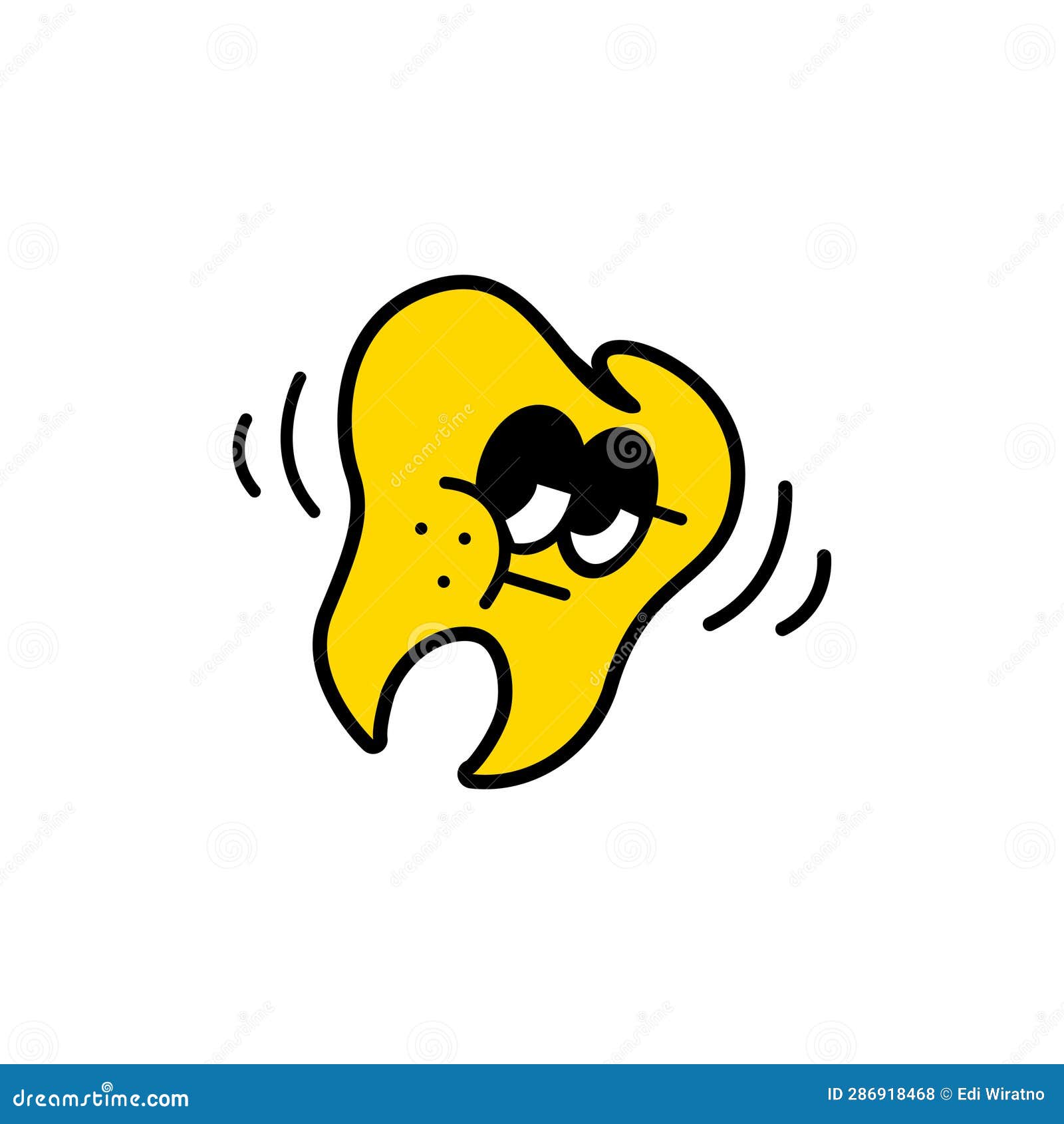 Tooth Cartoon Character Vector Illustration with Frown Facial ...