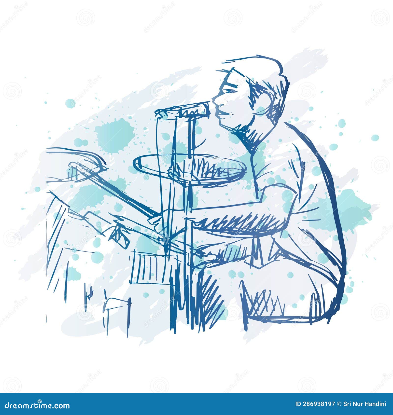 Male Drummer Music Sketch Drawing Stock Illustration - Illustration of ...