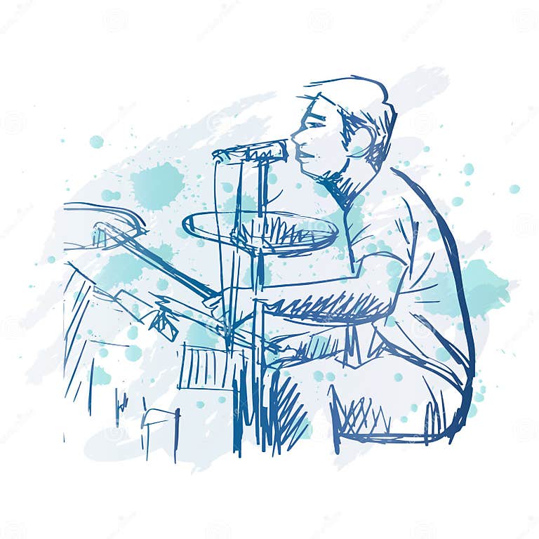 Male Drummer Music Sketch Drawing Stock Illustration - Illustration of ...