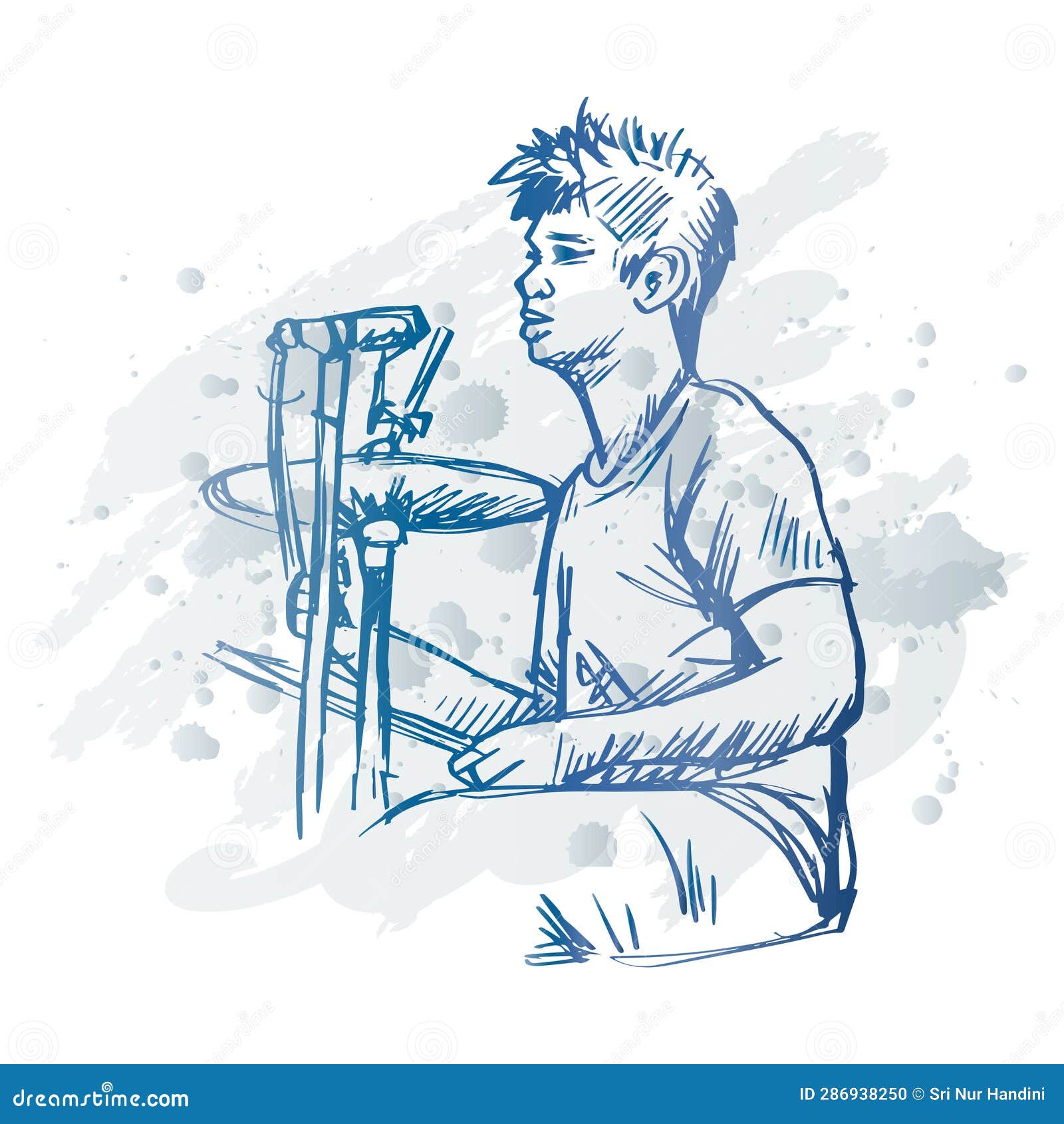 Male Drummer Music Sketch Drawing Stock Illustration - Illustration of ...