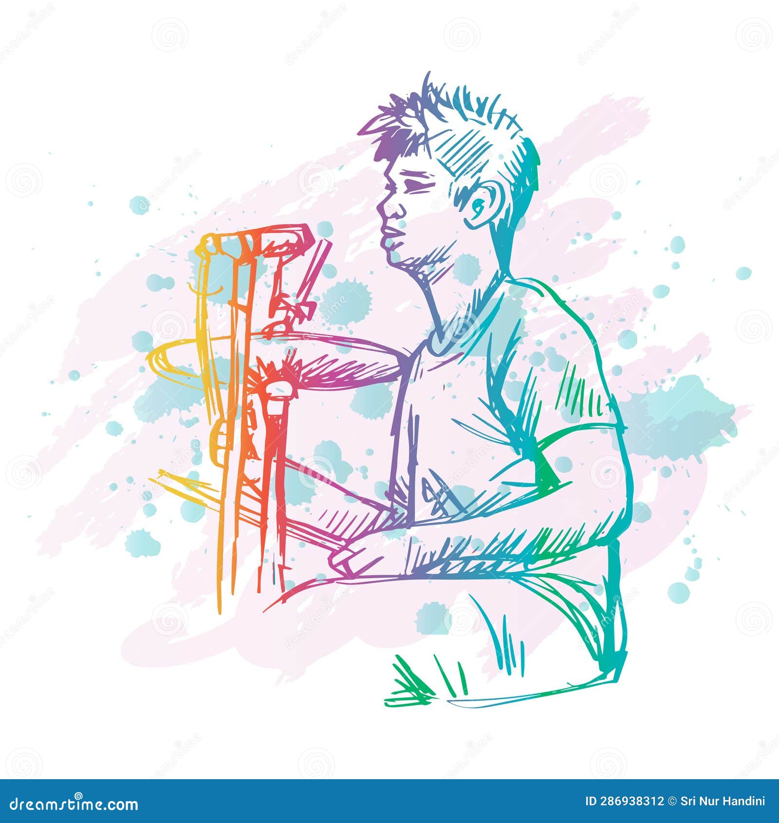 Male Drummer Music Sketch Drawing Stock Illustration - Illustration of ...