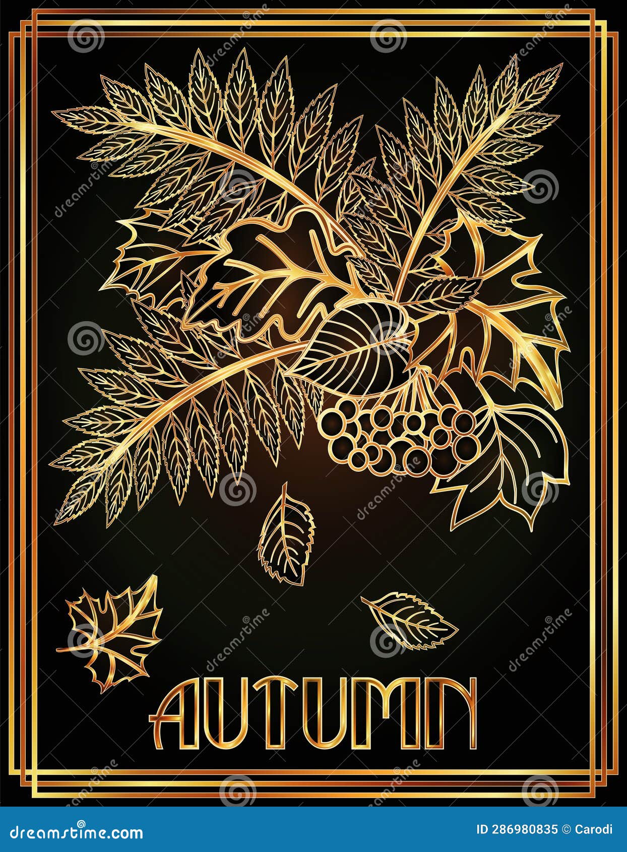 Art Deco Autumn Vip Card, Maple Leaves and Rovans, Vector Stock Vector ...