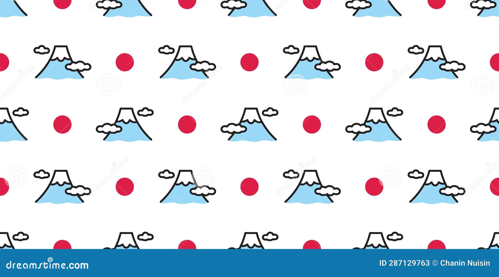 Fuji Mountain Seamless Pattern Vector Japan Snow Mountain Sun Cloud Sky ...