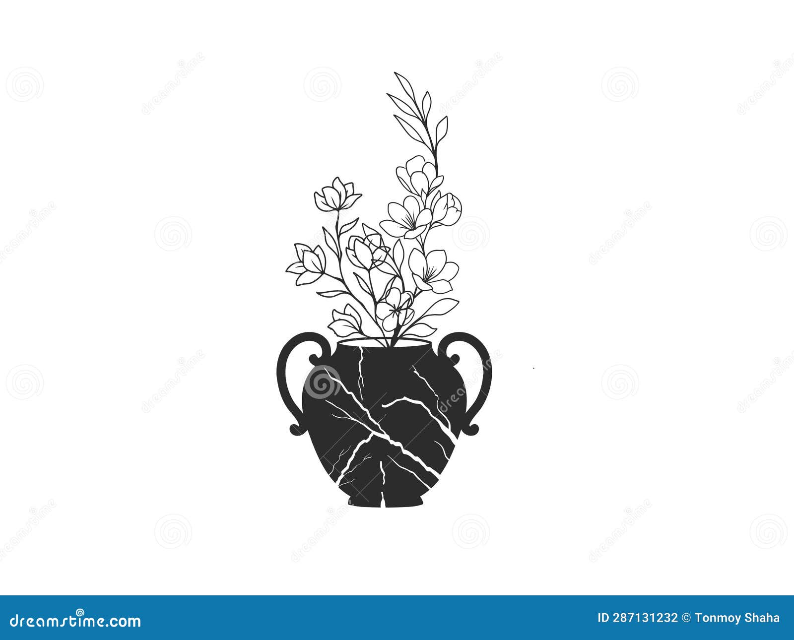 Broken Vase with Flower Tree Vector Art. Vase Vector. Flower Tree ...