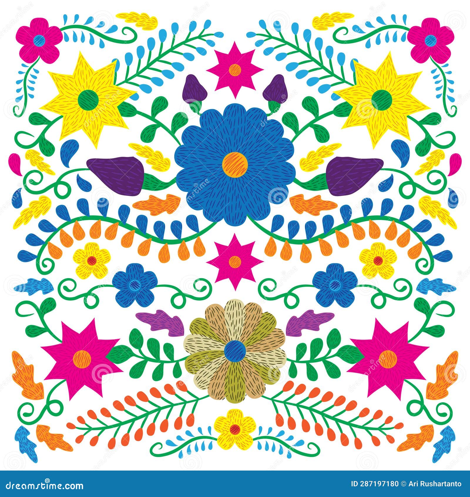 Colorful Traditional Pattern Mexican Flower Vector Design Stock Vector ...